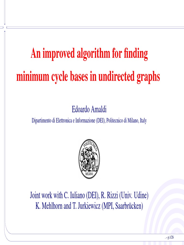 Amaldi - An Improved Algorithm For Finding Minimum Cycle Bases in Undirected Graphs | PDF ...