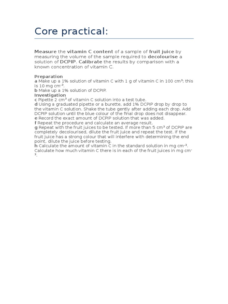 Core Practical - Vitamin C Biology Edexcel | PDF