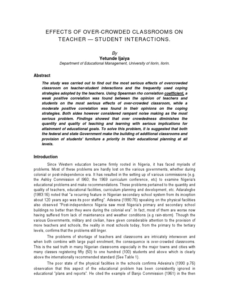 Impact of Overcrowded Classrooms on Education | PDF | Classroom | Teachers