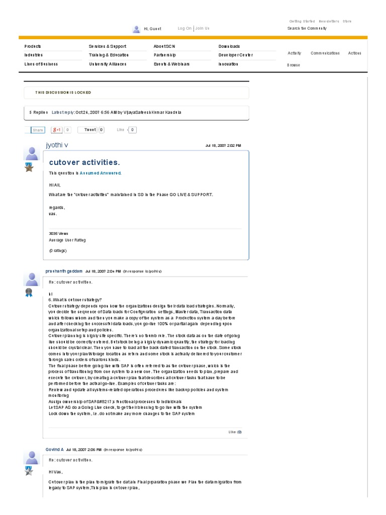 Sap Cutover Activities | Sap Se | Server (Computing)