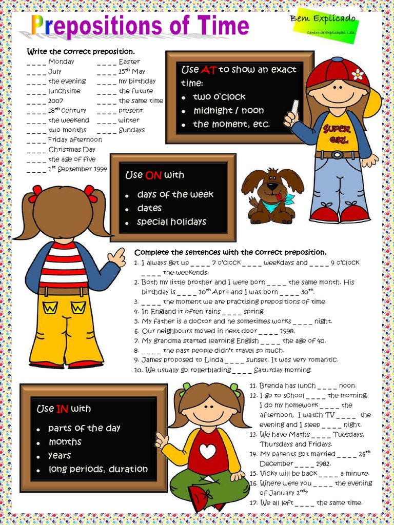 Prepositions of Time Worksheet | PDF