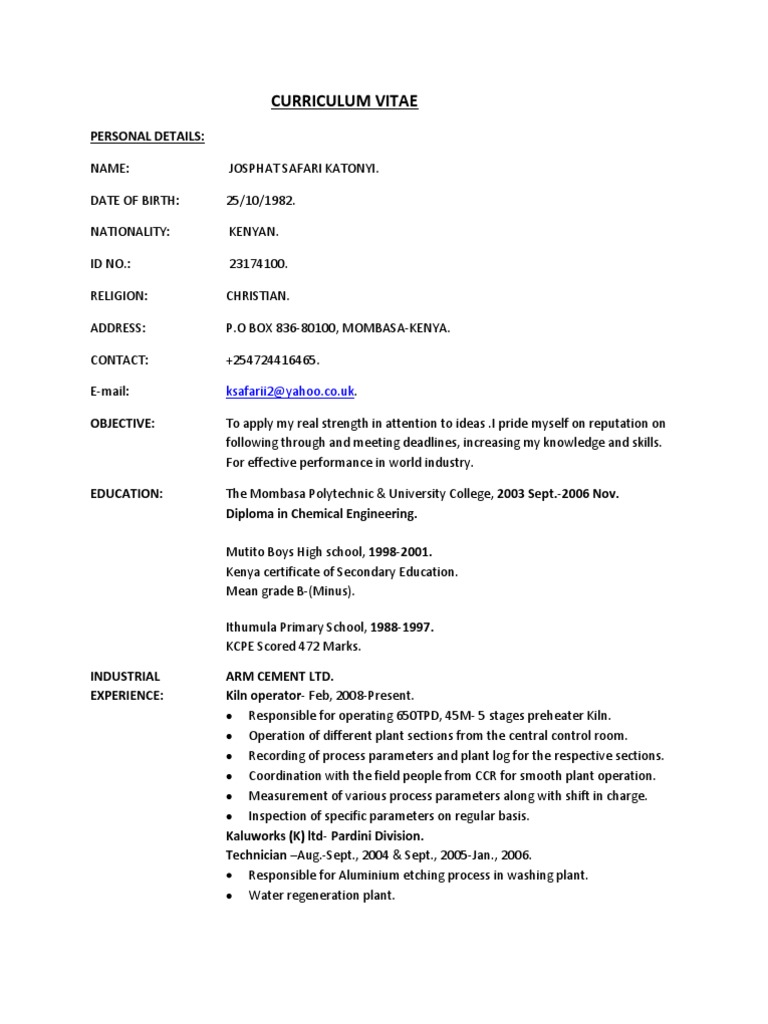Curriculum Vitae | PDF | Kenya | Engineering