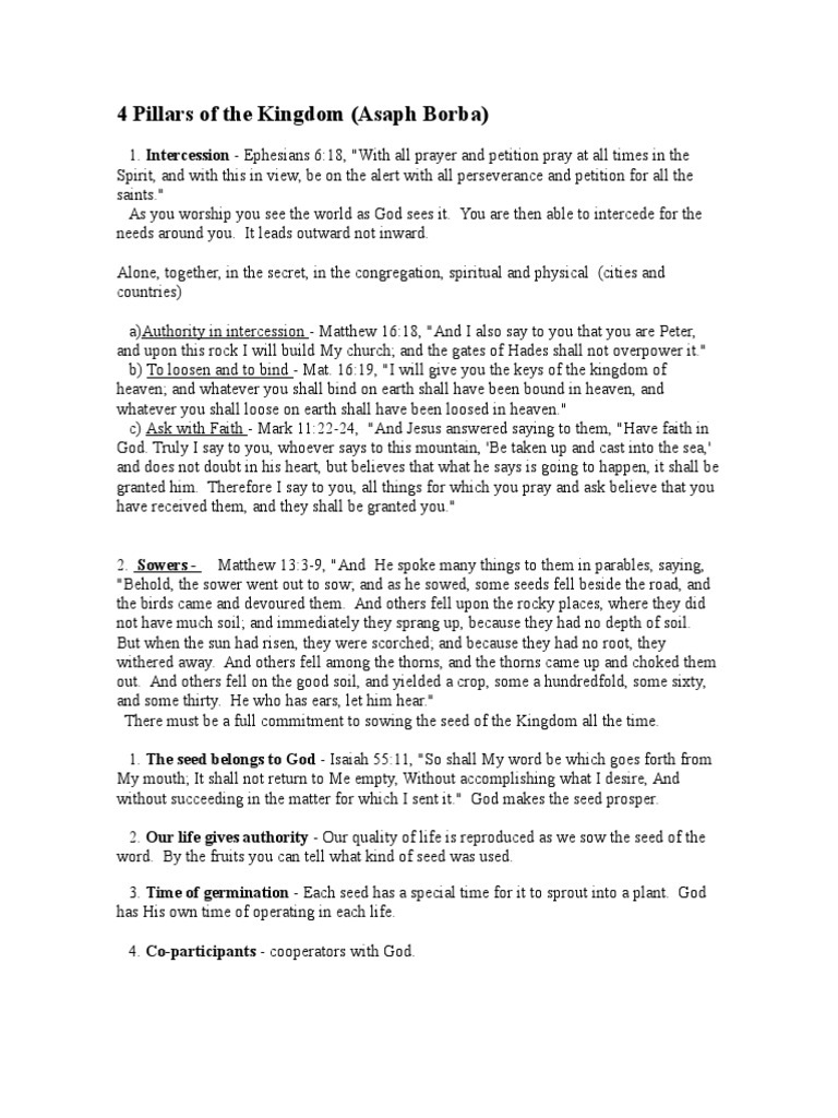 4 Kingdom Pillars: Intercession, Sowing, Harvest, Care | PDF ...
