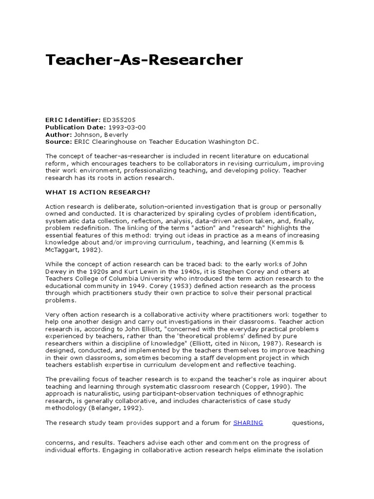 Teacher As Researcher | PDF | Action Research | Teachers