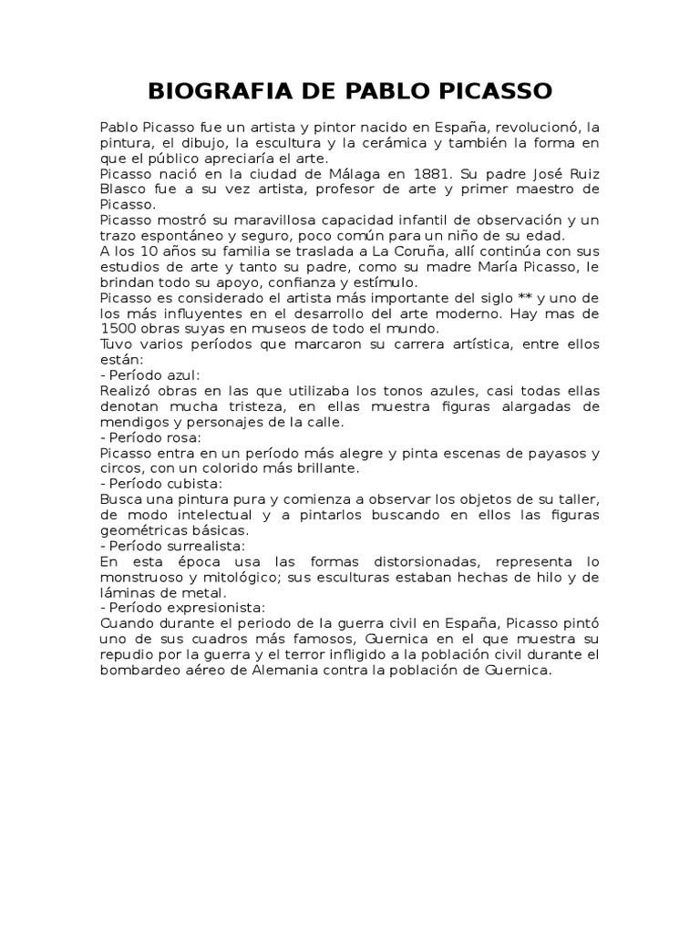 Biografia de Pablo Picasso | PDF