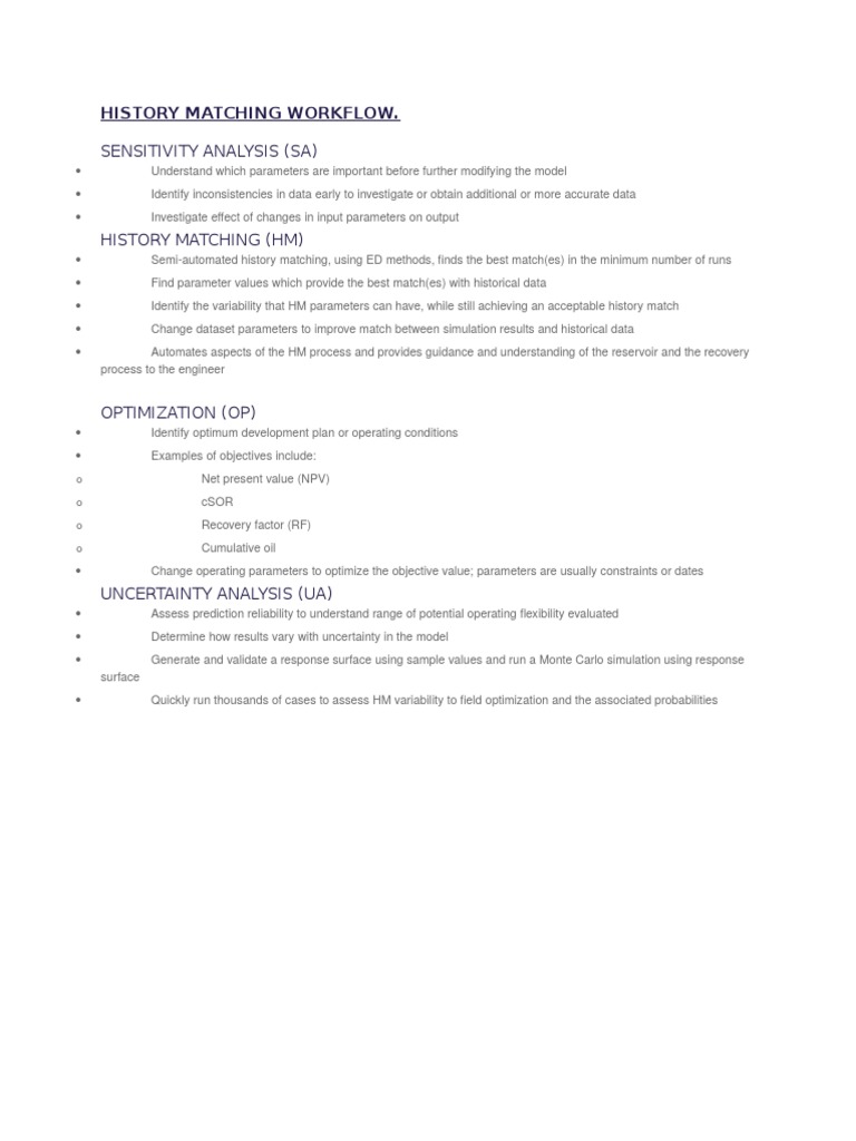 Sensitivity Analysis (Sa) : History Matching Workflow | PDF | Computers ...