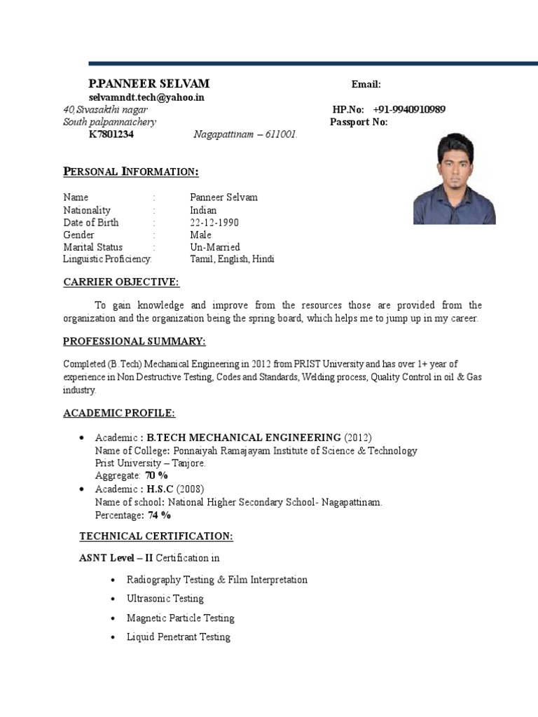 Resume Updated | PDF | Nondestructive Testing | Mechanical Engineering