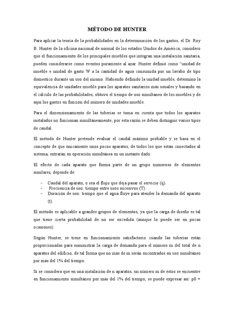 El método de Hunter y su modificación para el cálculo del caudal máximo ...