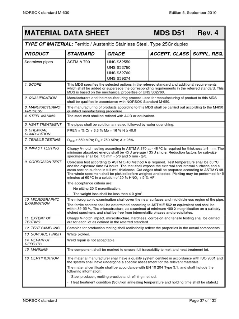 Norsok MDS 51 | PDF | Heat Treating | Microstructure