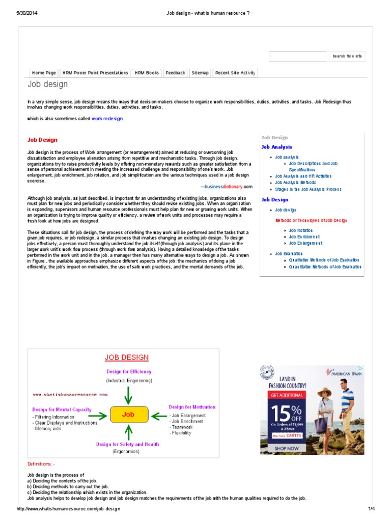 Job Design and Analysis Guide | PDF | Employment | Design