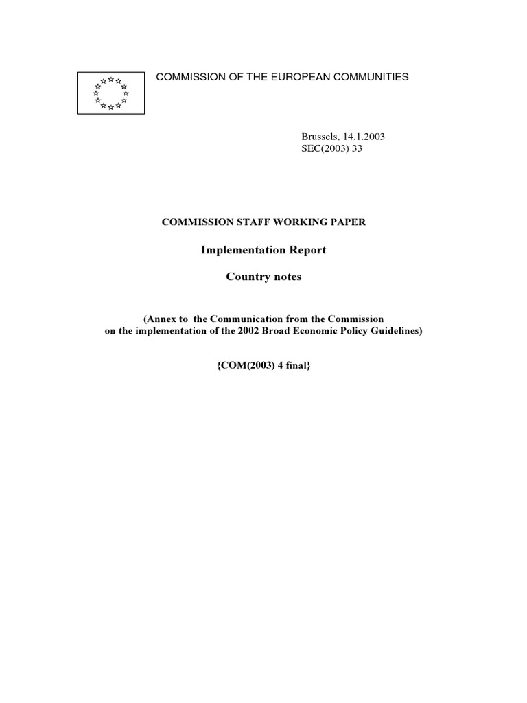 CEE - Working Paper - Implementation Report-COM 2003 | PDF ...