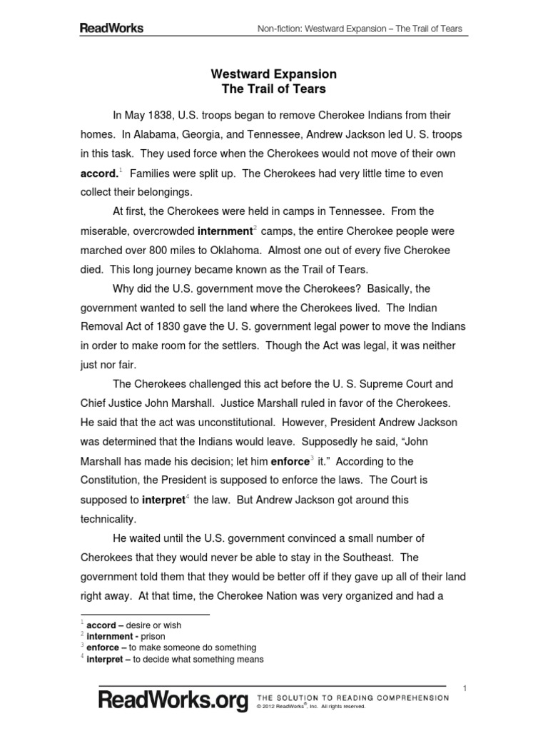 820 Westward Expansion The Trail of Tears | PDF | Trail Of Tears | Cherokee