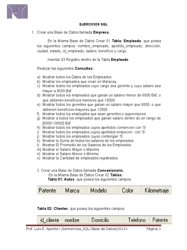 Ejercicios SQL | PDF | Tabla (base de datos) | SQL