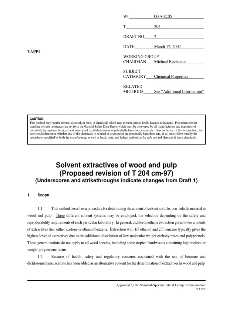 Norma t204 Extractives in Wood or Pulp Tappi | PDF | Solvent | Solubility