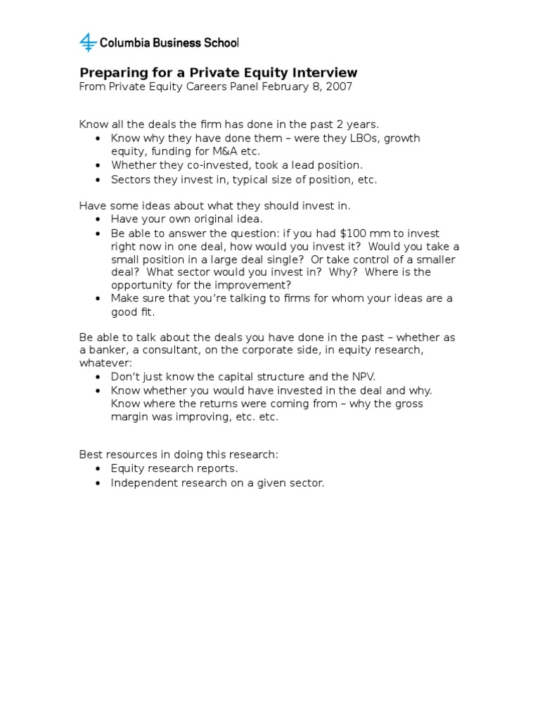 Preparing For A Private Equity Interview | PDF
