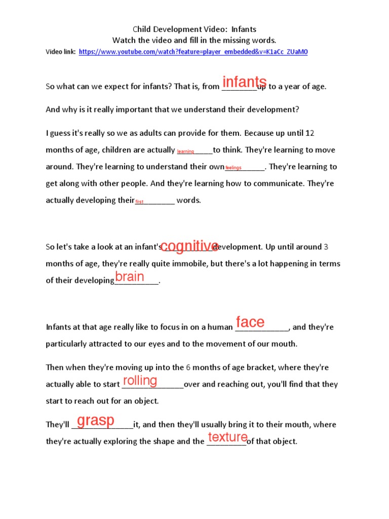 Infants Transcript Worksheet | PDF | Child Development | Relationships