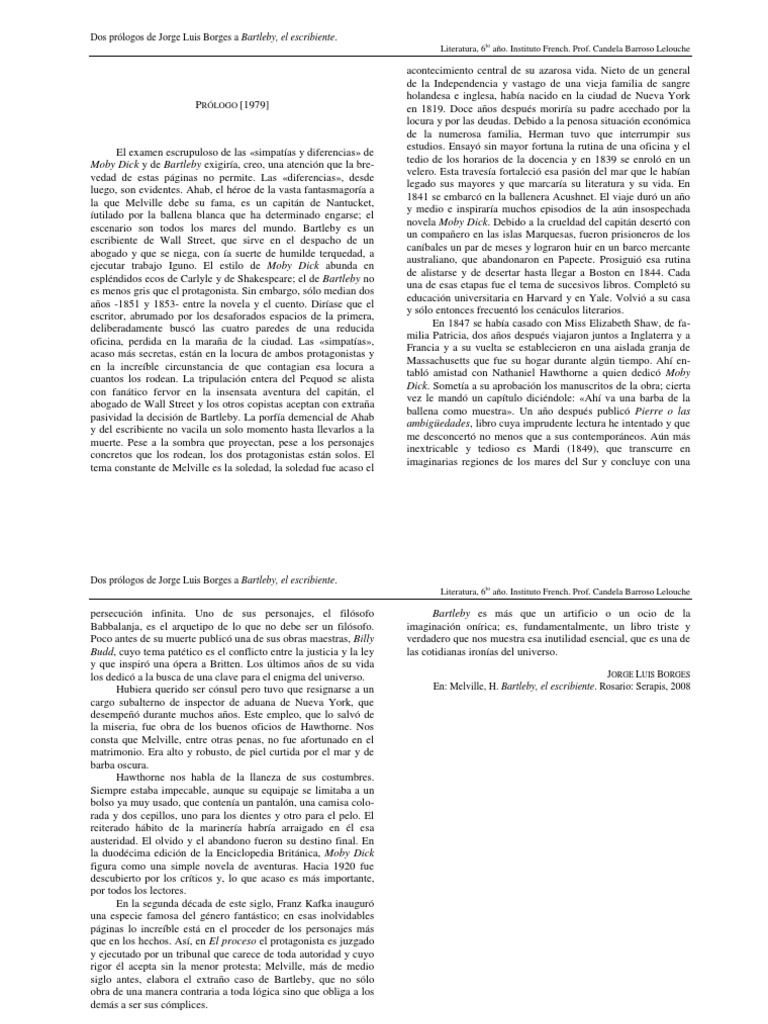 Prólogos de Borges a Bartleby | PDF | Bartleby, The Scrivener
