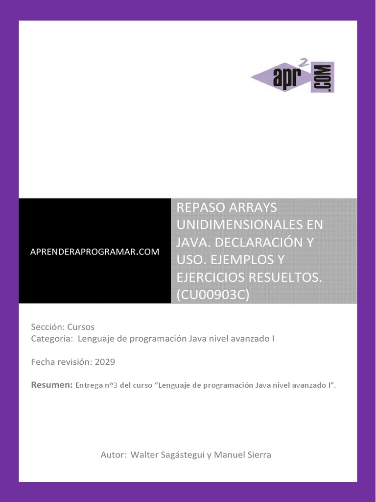 Guia N°1 - Ejercicios Con Arrays Unidimensionales en Java | PDF | Estructura de datos de matriz ...