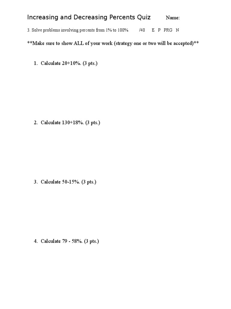 Percent Increase & Decrease Quiz | PDF