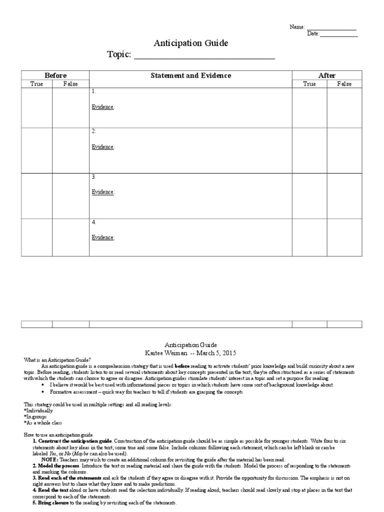 Anticipation Guide General | PDF | Cognitive Science | Cognition