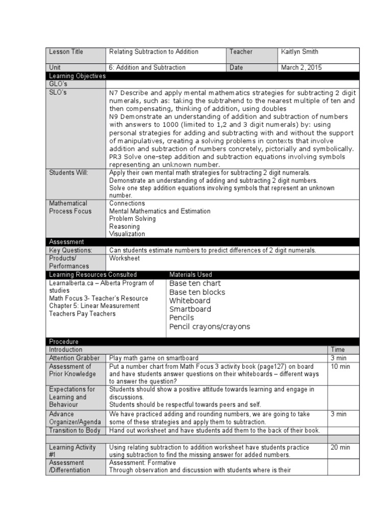 9 Relating Subtraction To Addition | PDF | Subtraction | Educational ...