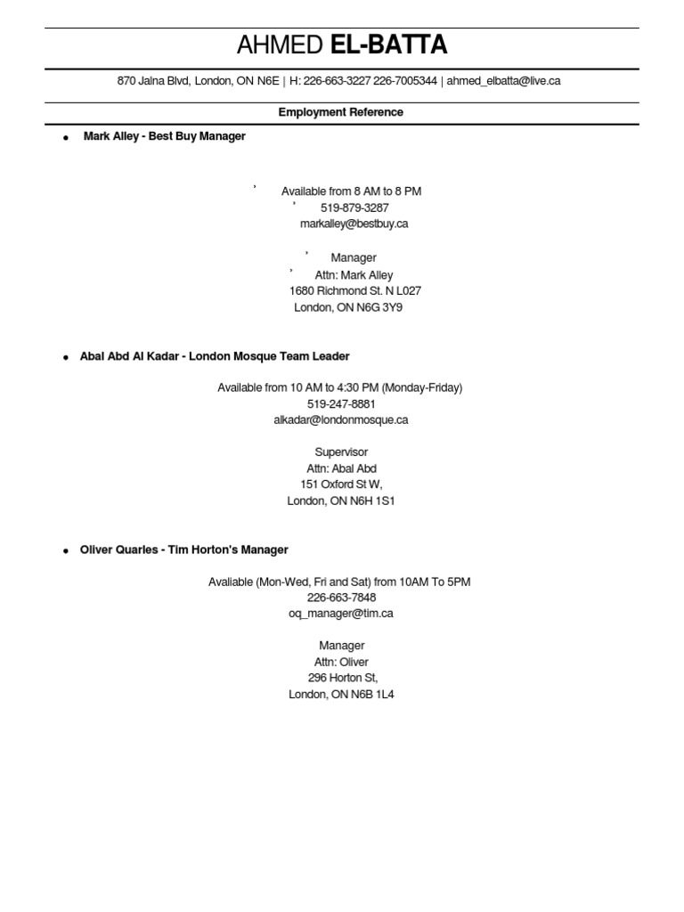Employment Reference Contacts | PDF