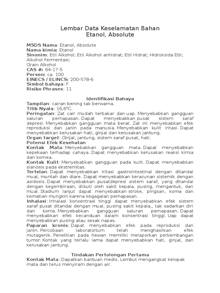 MSDS Etanol (K3) | PDF