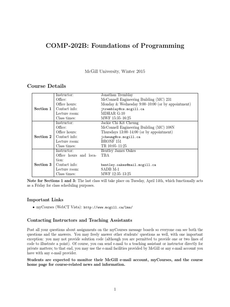 COMP 202 Syllabus | PDF | Method (Computer Programming) | Integrated Development Environment