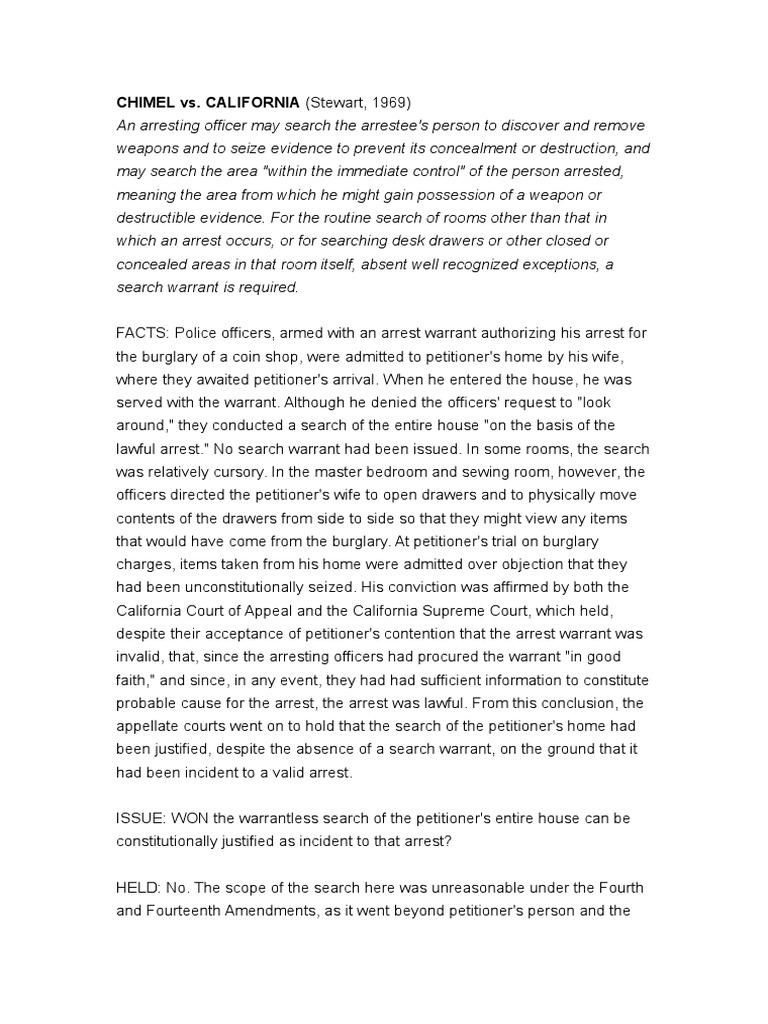 Chimel V California | PDF | Search Warrant | Criminal Justice