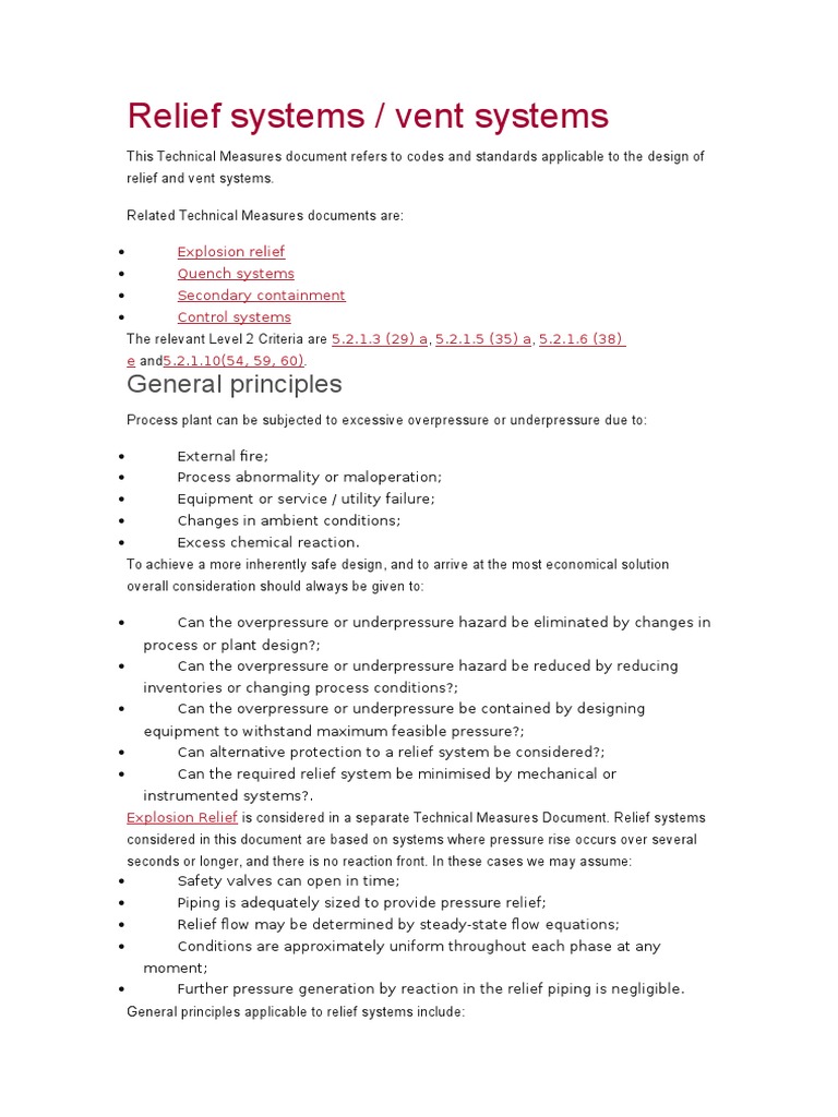Relief Systems Vent Systems | PDF | Ventilation (Architecture) | Valve
