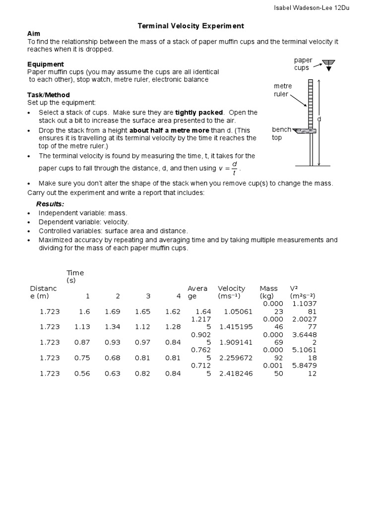 Terminal Velocity of Paper Cups Experiment | PDF | Accuracy And ...