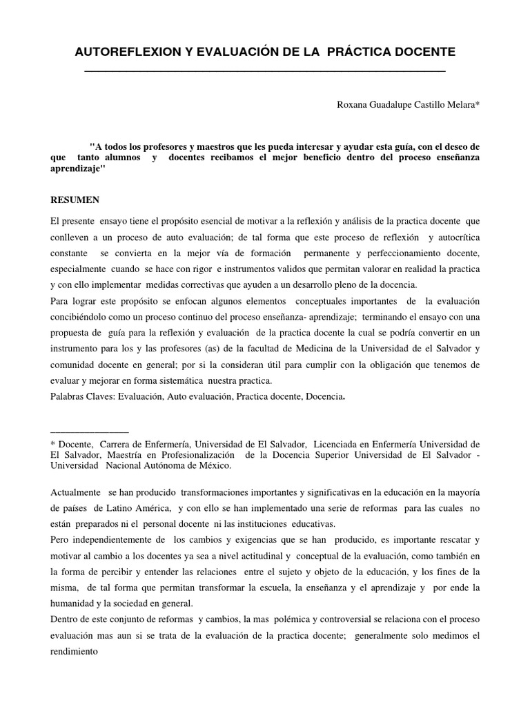 Autoreflexion y Evaluación de La Práctica Docente-El Salvad | PDF ...
