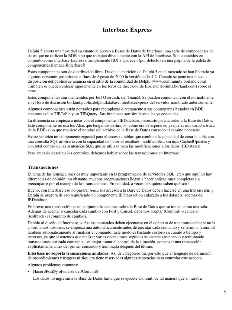 Guía de Interbase Express en Delphi 5 | PDF | Informática