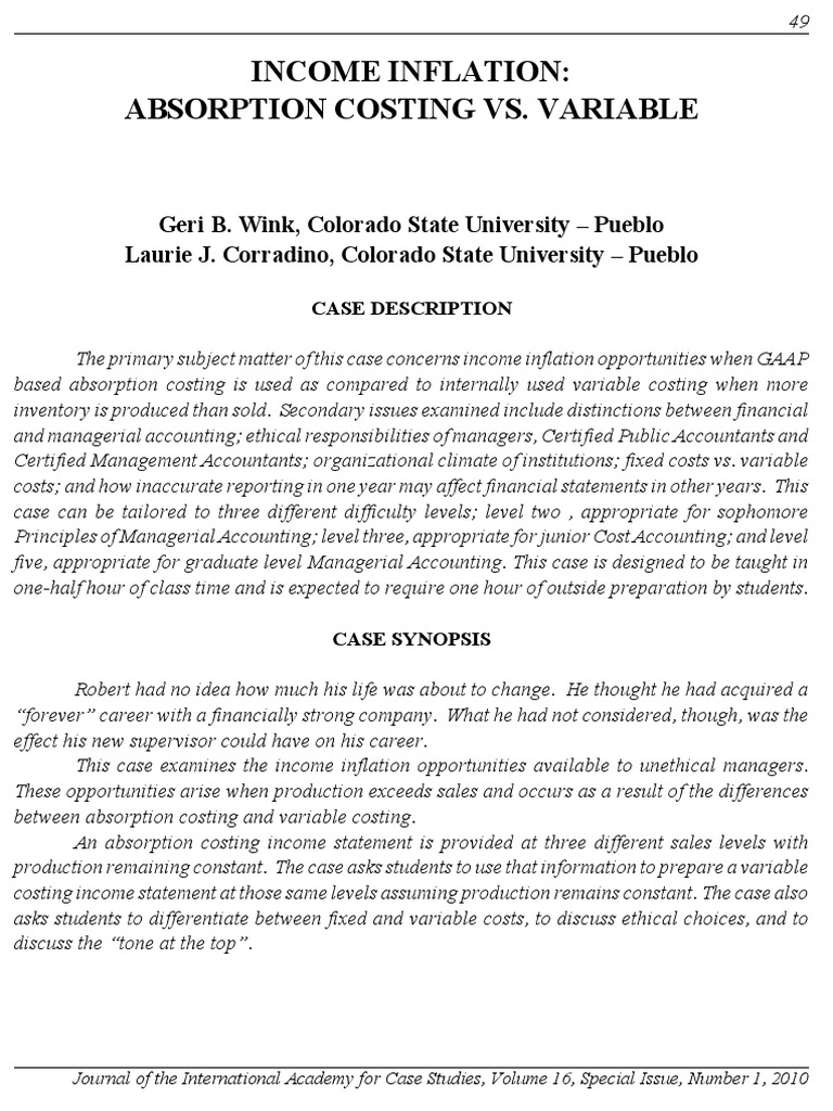 Absorption Vs Variable Costing | PDF | Management Accounting | Certified Public Accountant