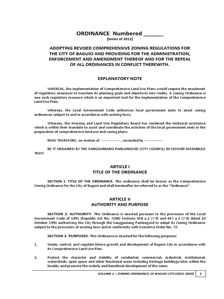 Comprehensive Zoning Ordinance For The City of Baguio 2012 | PDF ...