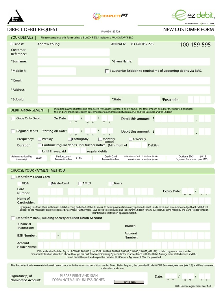 EziDebit - DDR Form - CompletePT | PDF | Debit Card | Credit Card