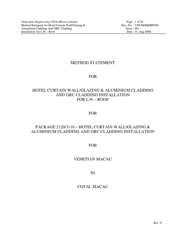 Method Statement For Installation For Curtain Wall (Unitized) | PDF | Personal Protective ...