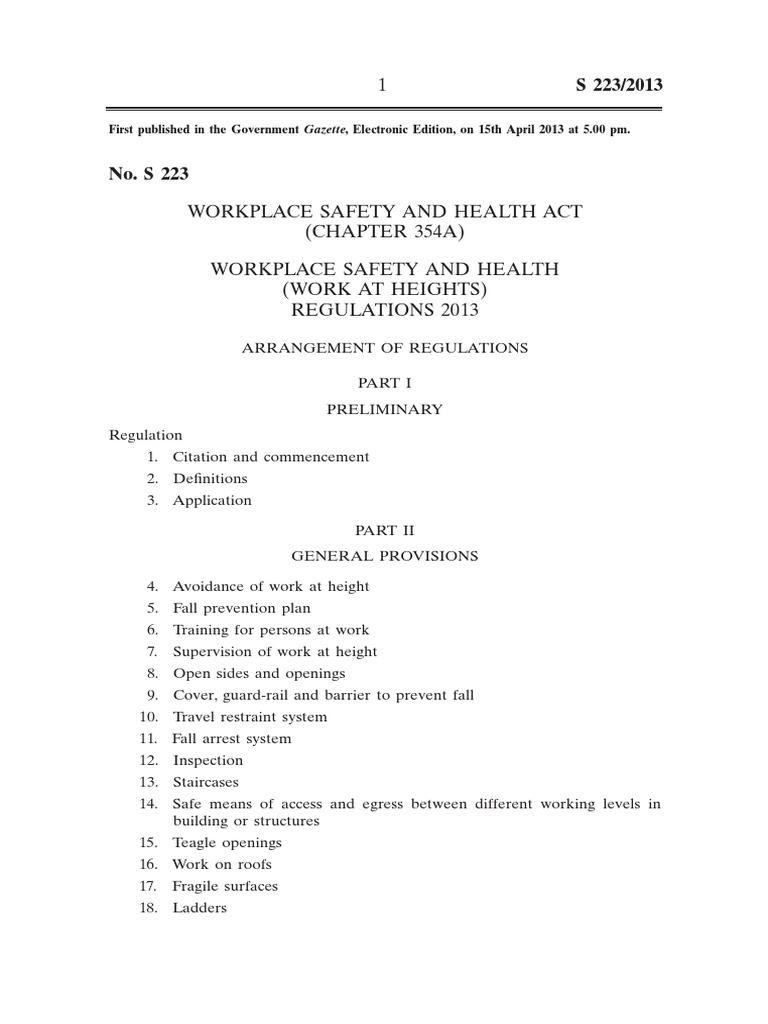 WSH (Work at Heights) Regulations 2013 | PDF | Occupational Safety And ...