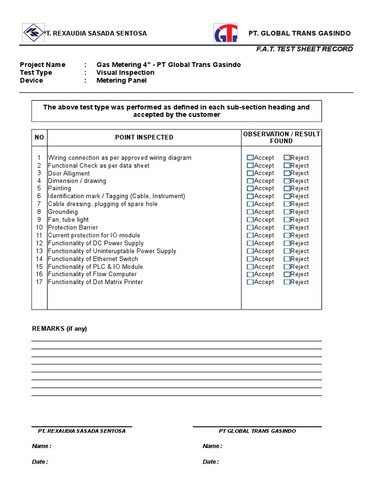 Visual Inspection Sheet | PDF