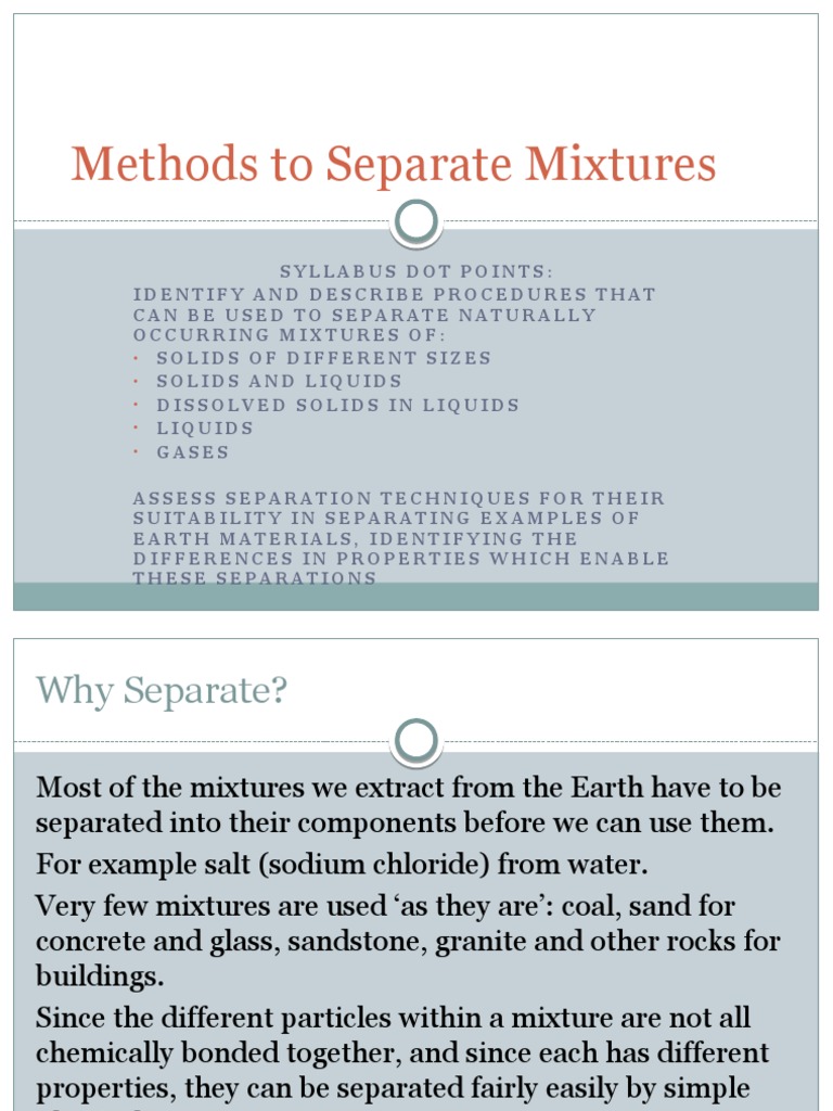 Methods To Separate Mixtures | PDF | Solution | Liquids