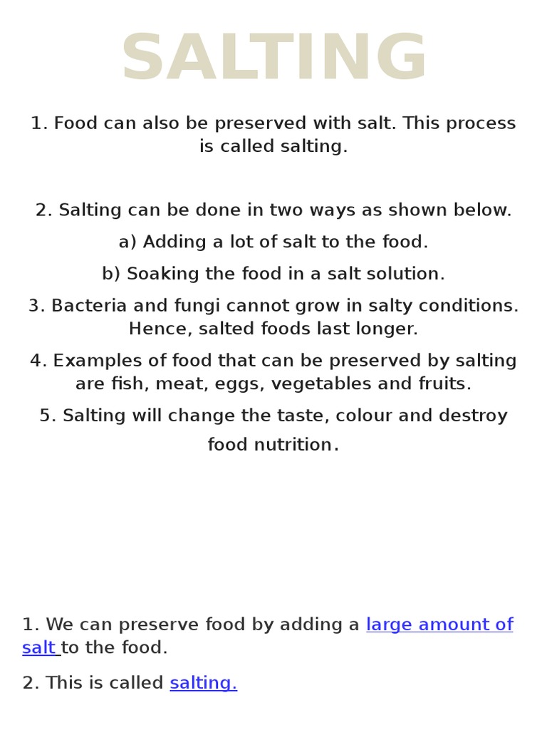 Salting | PDF | Food Preservation | Sodium Chloride