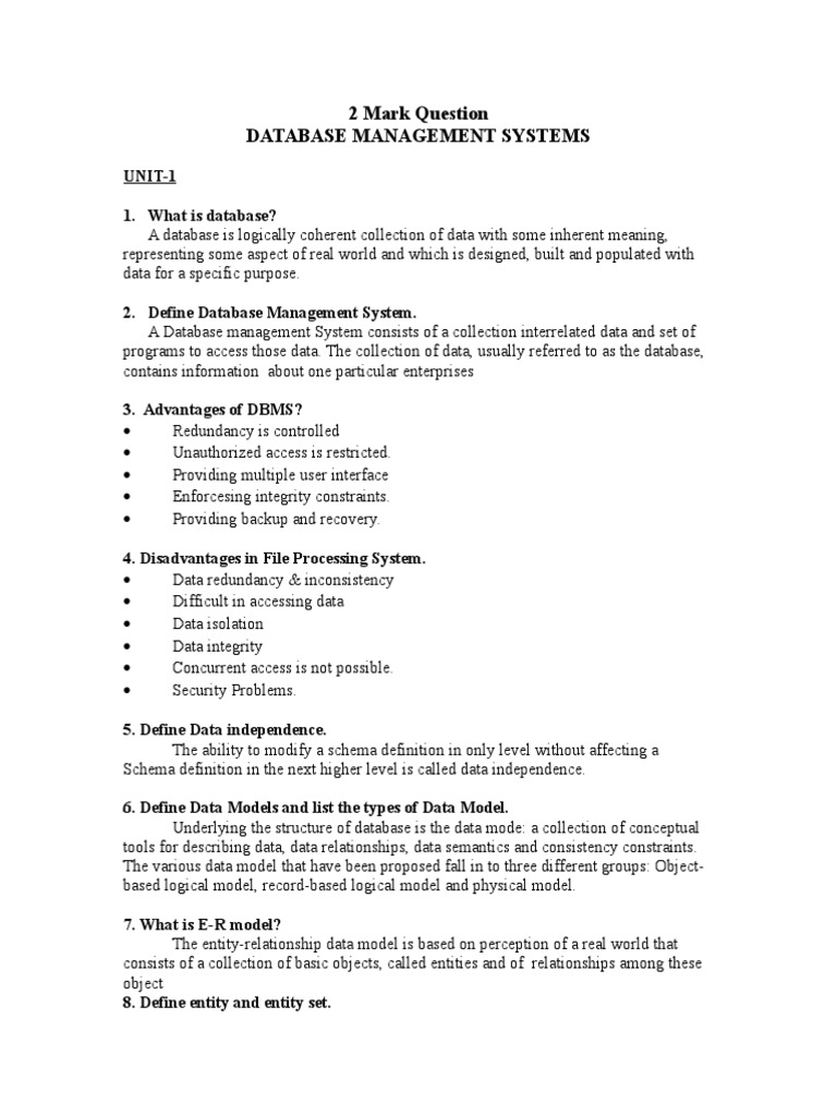 Dbms 2 Marks | PDF | Database Index | Relational Model