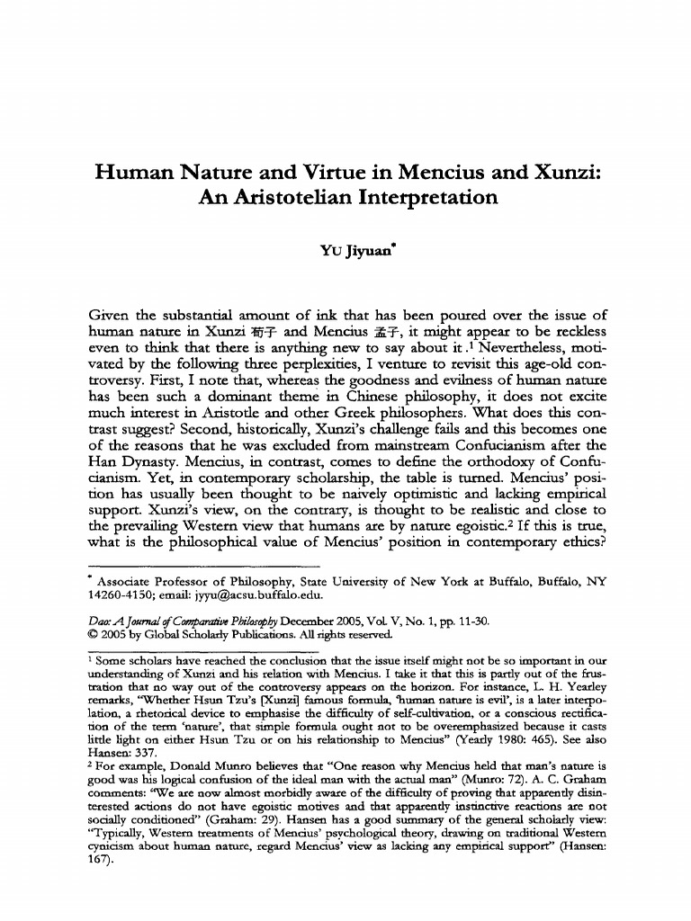 Mencius vs. Xunzi: Human Nature Debate | PDF | Confucianism | Analects