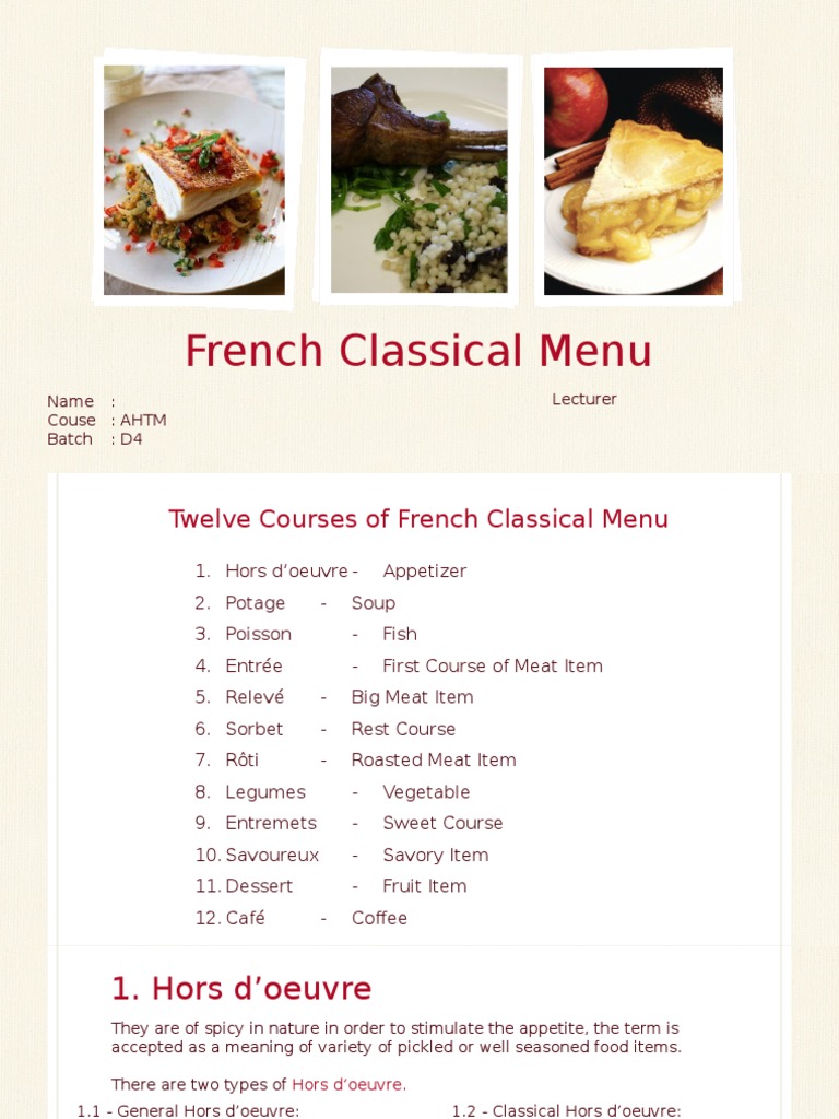 French Classical Menu Hors D oeuvre Soup Free 30 day Trial Scribd