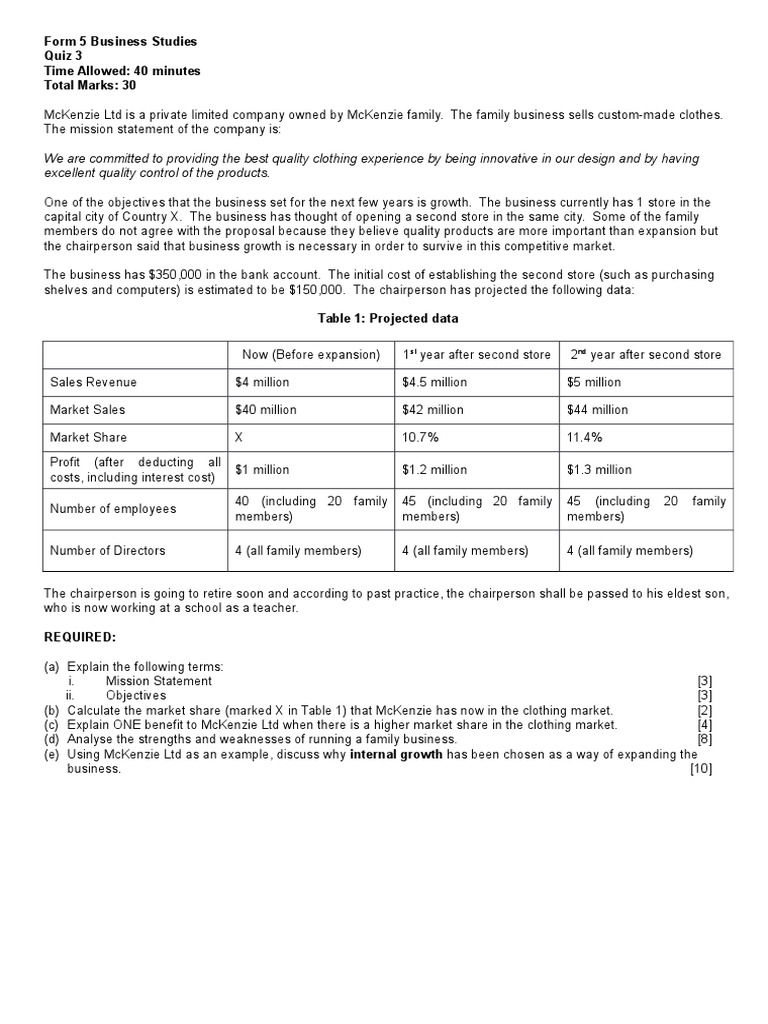 Form 5 Business Studies Quiz 3 Questions | PDF | Working Time | Employment