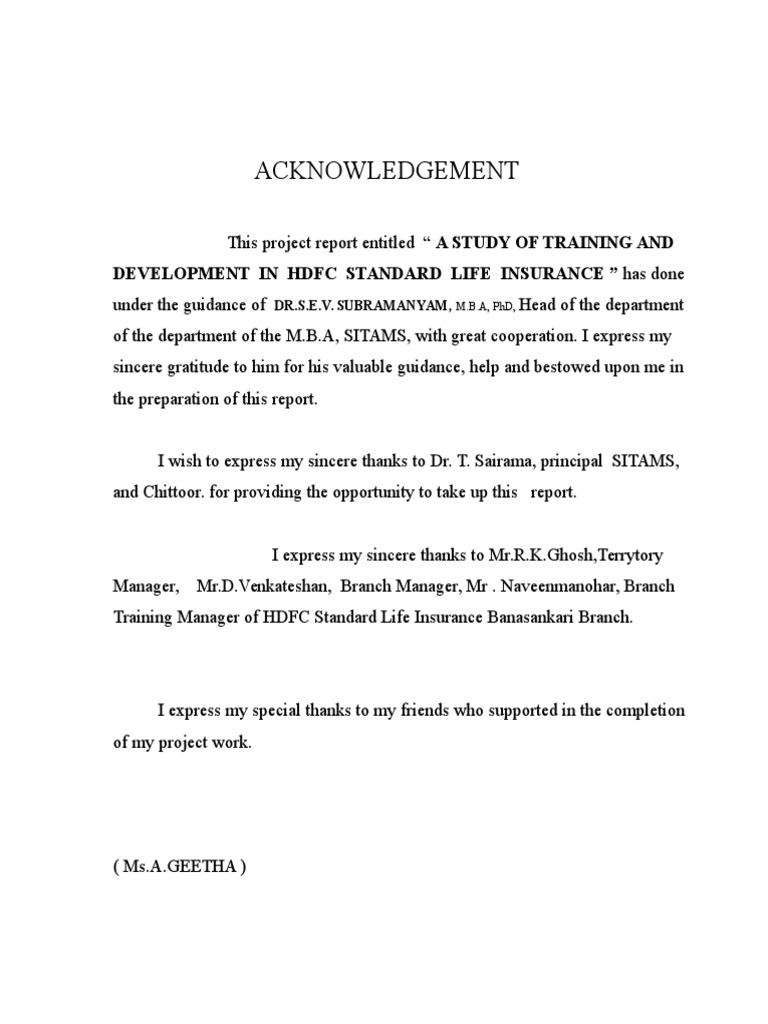 Training and Development in HDFC Standard Life Insurance' | PDF | Needs ...