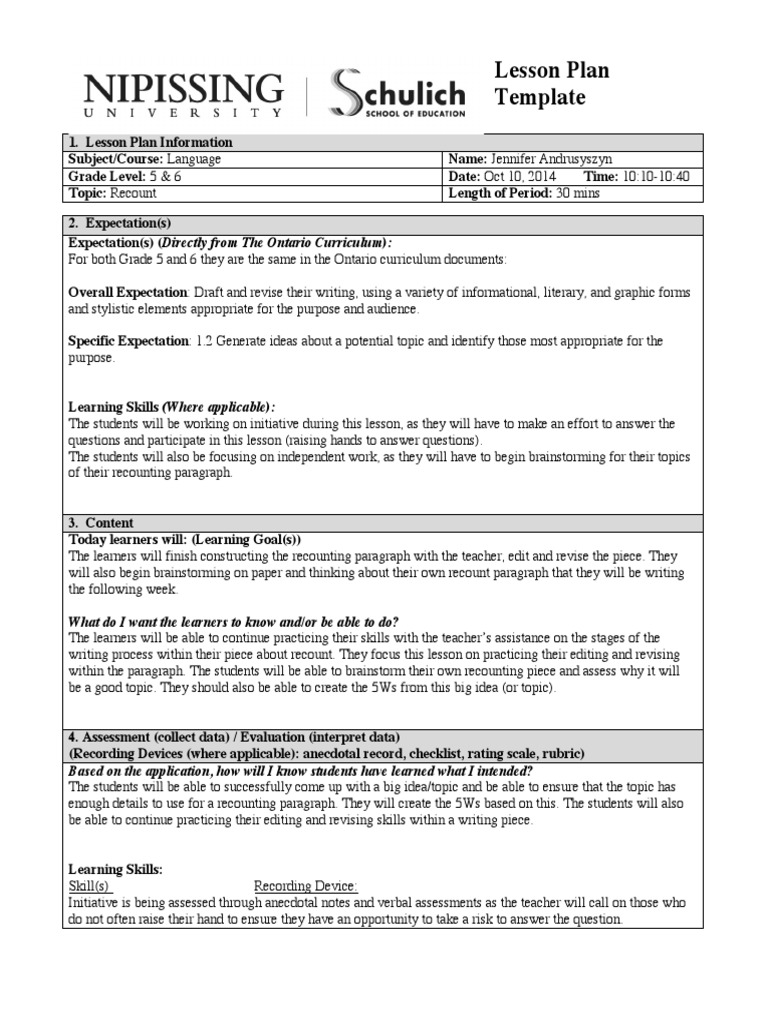 Grade 5-6 Recount Writing Lesson Plan | PDF | Lesson Plan | Educational ...