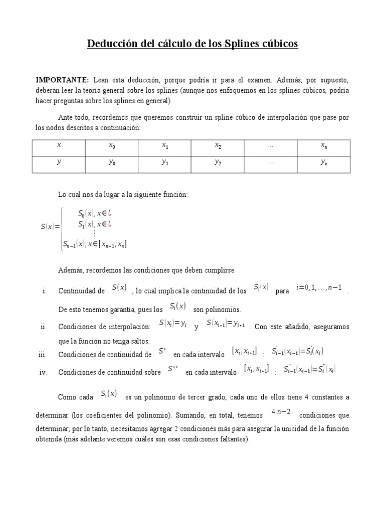 Deduccion de Los Splines Cubicos | Spline (Matemáticas) | Interpolación