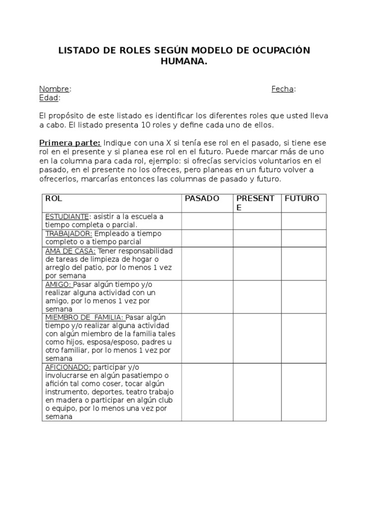 Listado de Roles MOHO