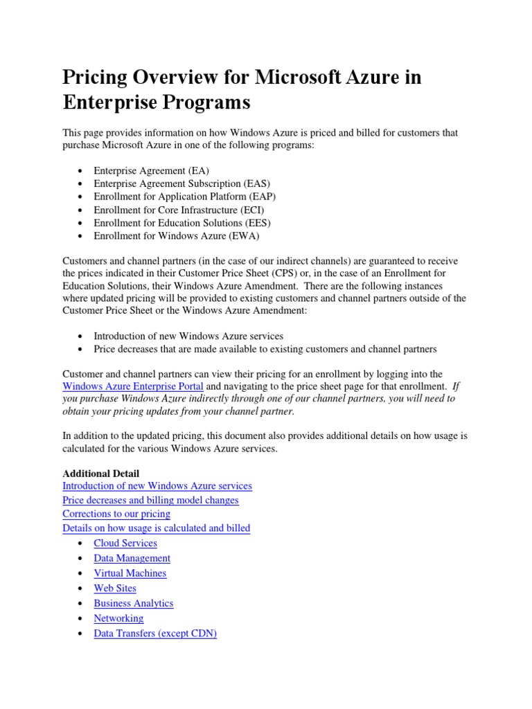 Pricing Overview | PDF | Microsoft Azure | Active Directory